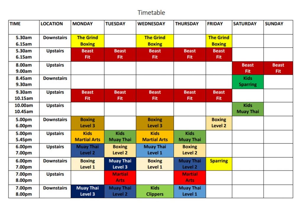 Time Table – Beast Gym